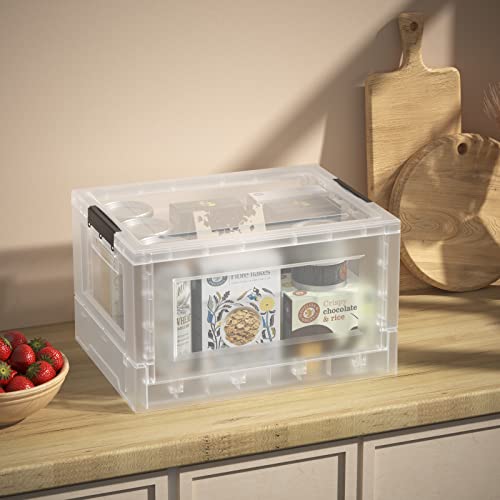32 Quart Plastic Collapsible Storage Crates Boxes with Lids, Clear ...