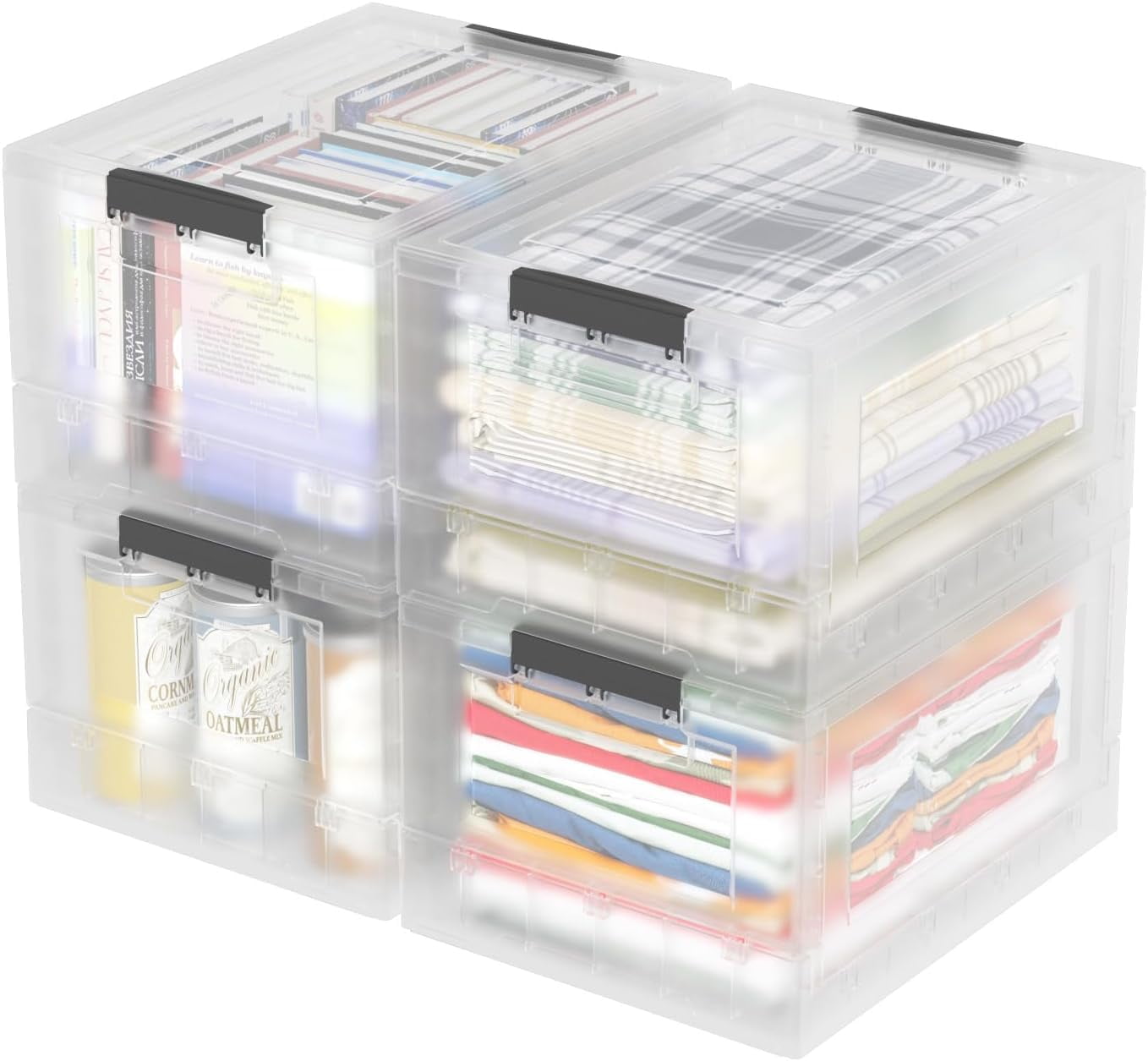 32 Quart Plastic Collapsible Storage Crates Boxes with Lids, Clear ...