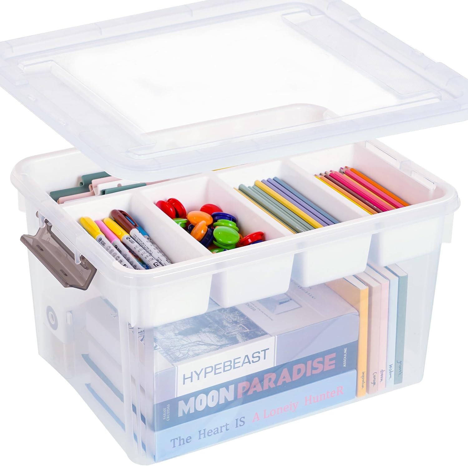 32 Quart Plastic Storage Box with Removable Tray Caddy Clear Art Supply ...