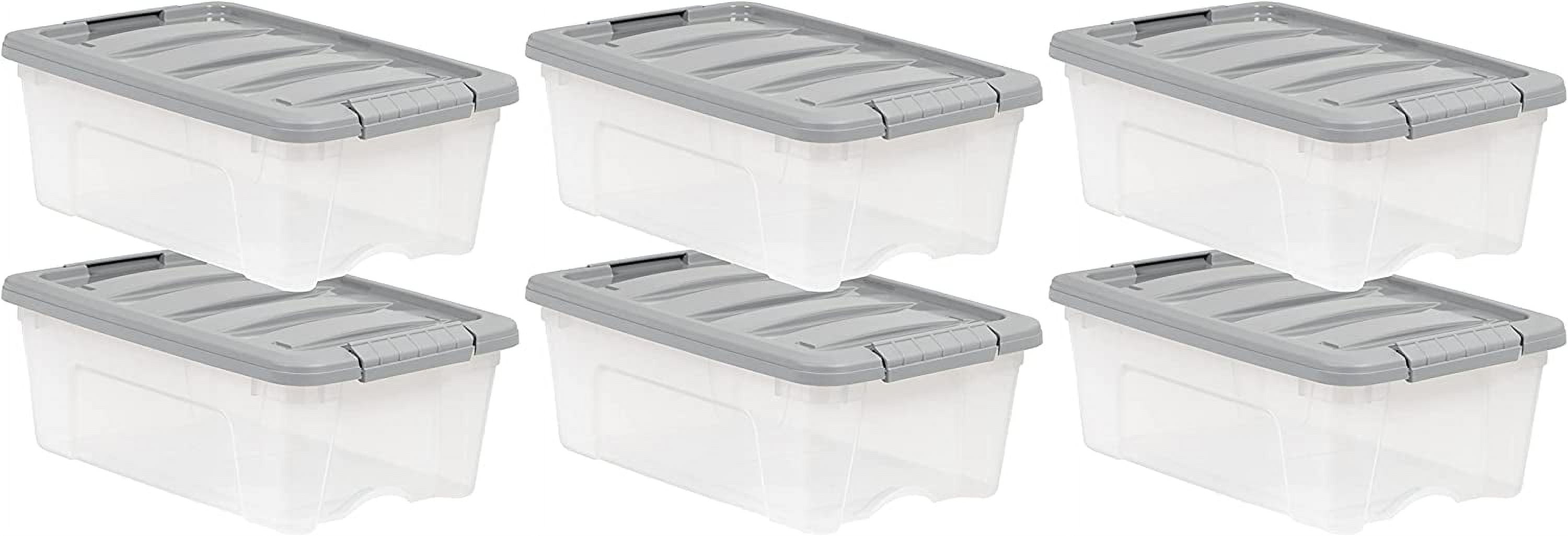 32 Quart Stackable Plastic Storage Bin with Latching Lid- Clear/ Grey ...