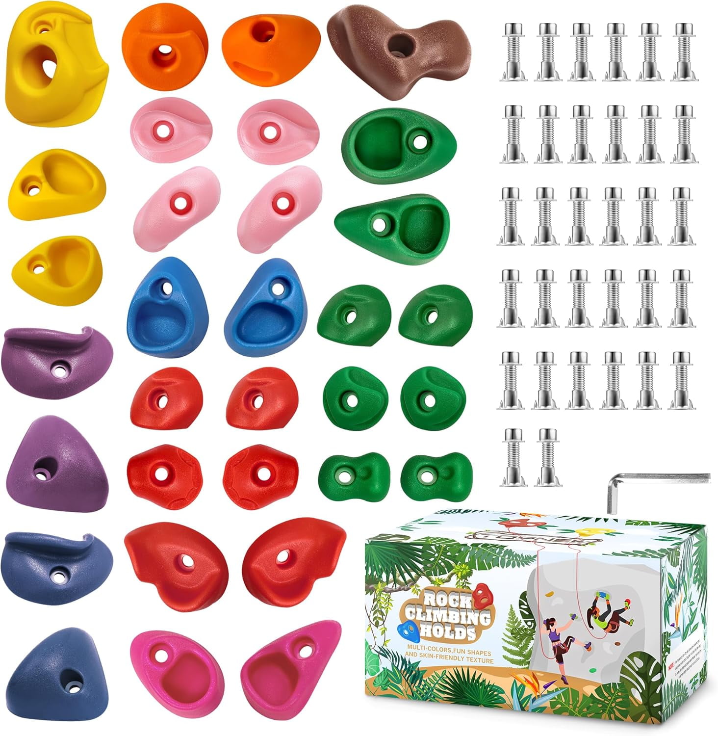 32 Rock Climbing Holds Multi Size for Kids, Adult Rock Wall Holds ...