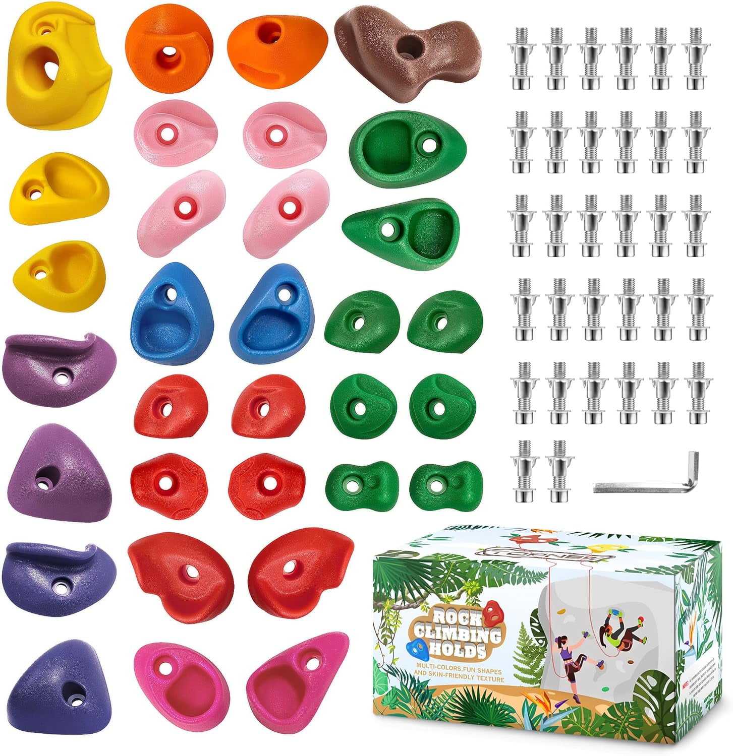 32 Rock Climbing Holds Multi Size for Kids, Adult Rock Wall Holds ...