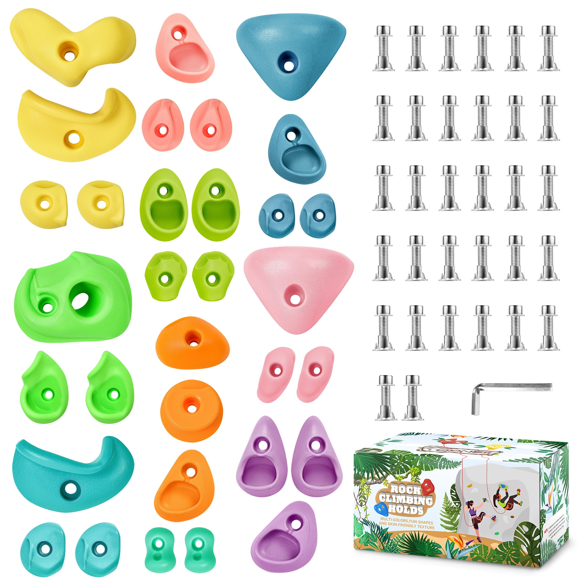 32 Rock Climbing Holds Multi Size for Kids, Adult Rock Wall Holds ...