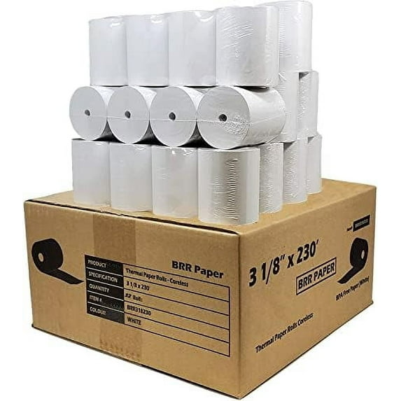 (32 Rolls - 55 GSM Coreless) 3 1/8 x 230 Thermal Paper Receipt Rolls ...