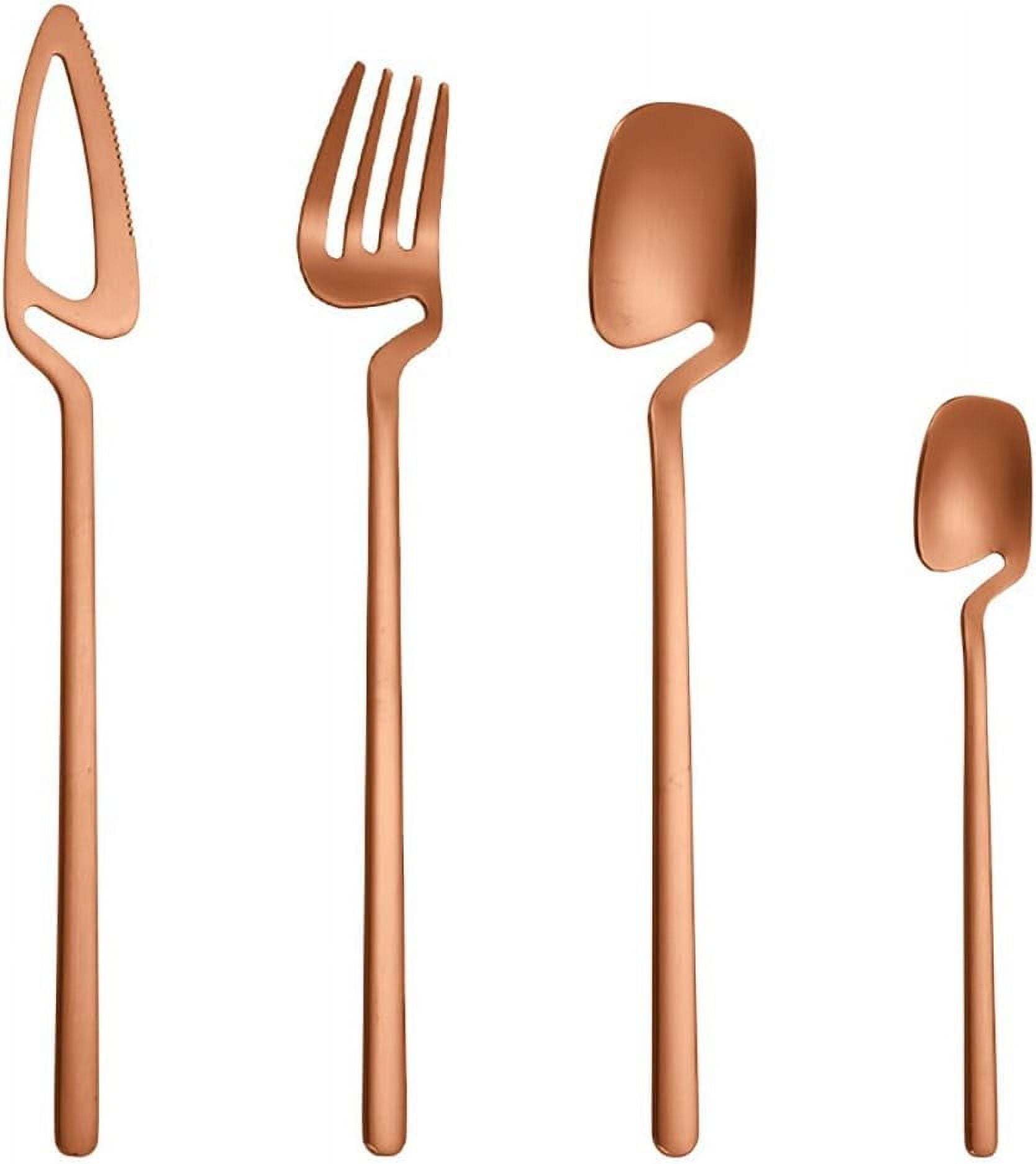 32 Rose Gold Hangable Silverware Set for 8 Include Spoons Forks Knifes ...
