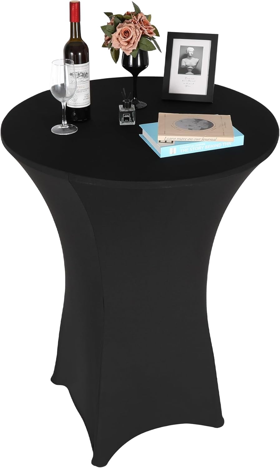 32" Round Cocktail Table with Black Cover, Tall Bistro Pub Table for ...