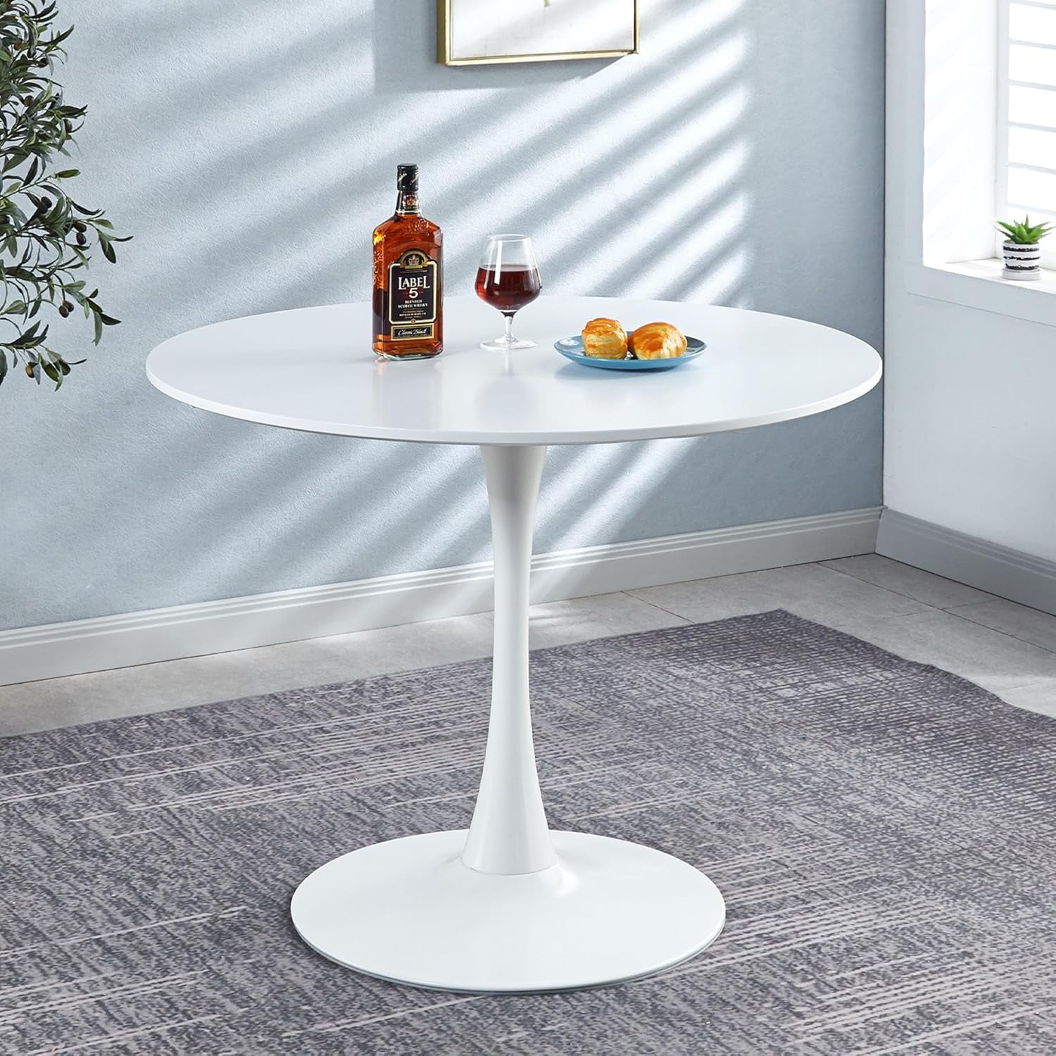 32" Round Dining Table, White Tulip Table for 2 to 4 with Metal ...