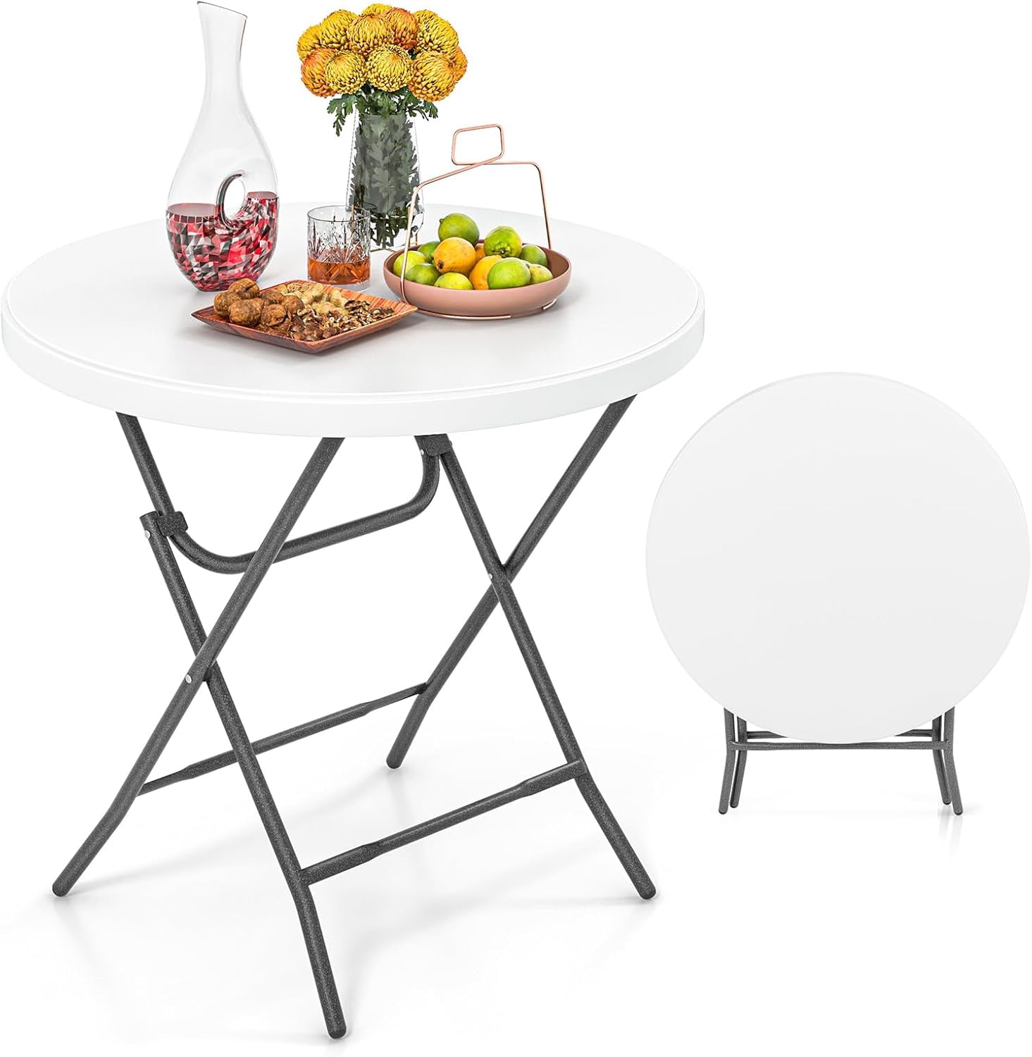 32” Round Folding Table, HDPE Card Table for Party Wedding Event Picnic ...