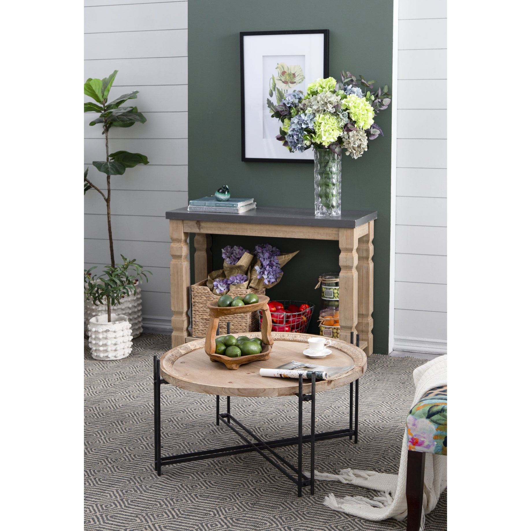 32" Round, Wood and Iron - Modern Design with Contrasting Materials ...