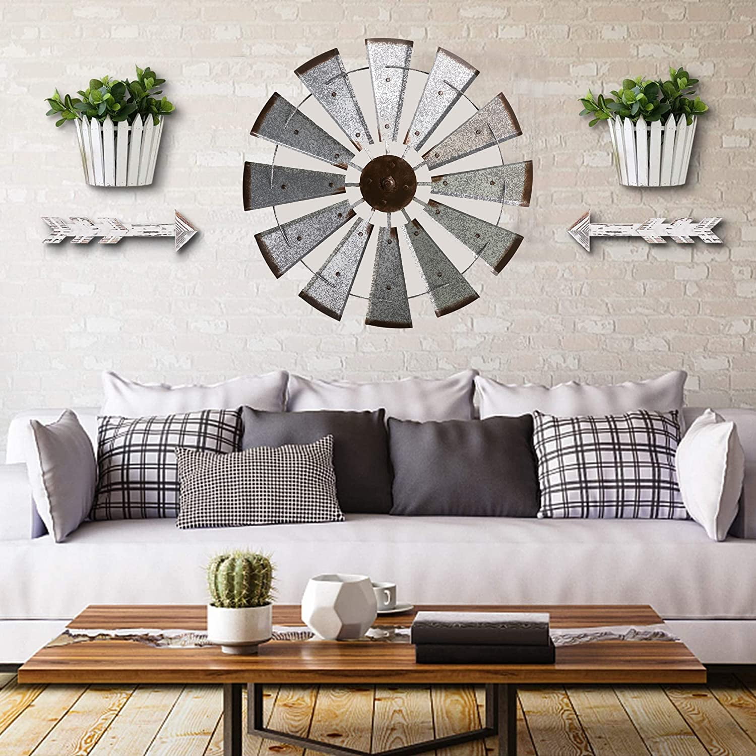 32" Rustic Galvanized Metal Half Windmill Wall Sculpture Farmhouse Wall ...