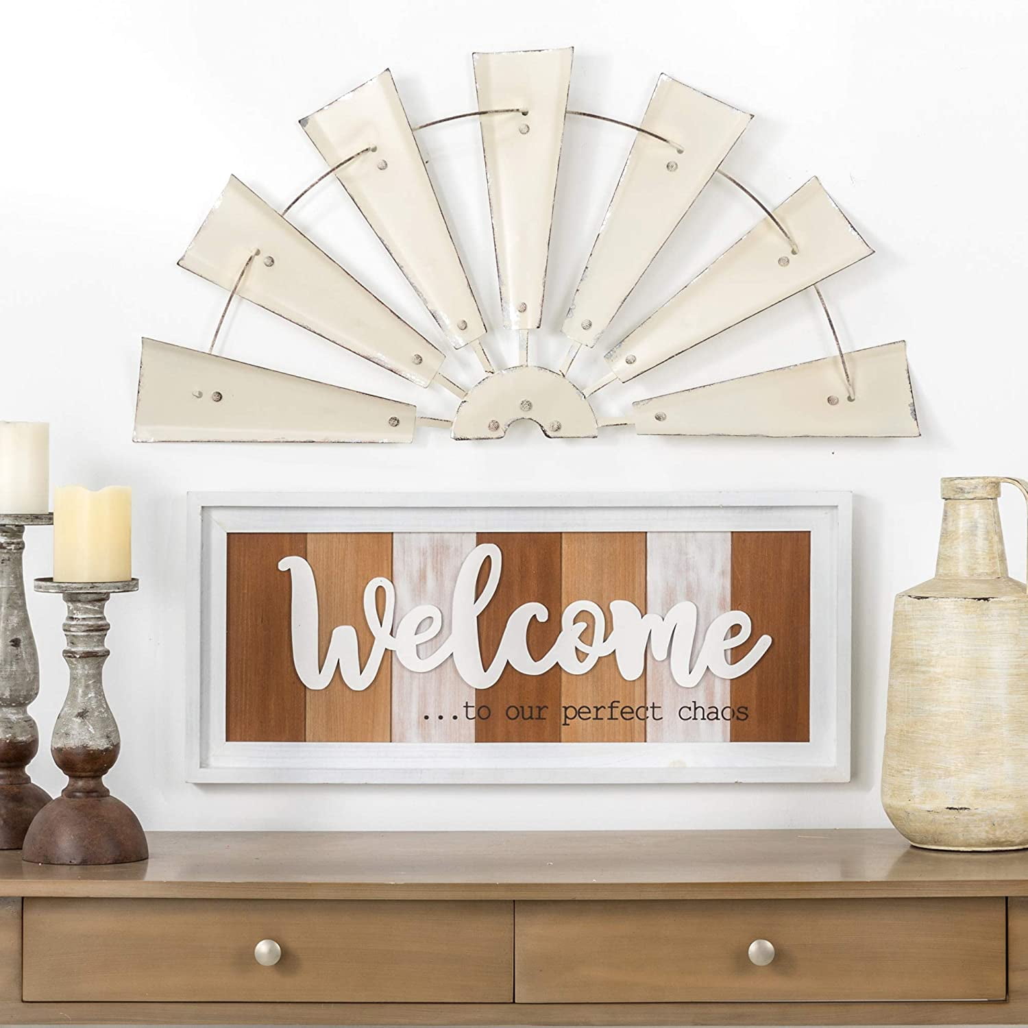 32" Rustic Galvanized Metal Half Windmill Wall Sculpture Farmhouse Wall ...