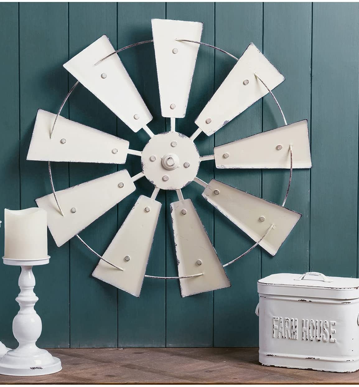 32" Rustic Galvanized Metal Half Windmill Wall Sculpture Farmhouse Wall ...