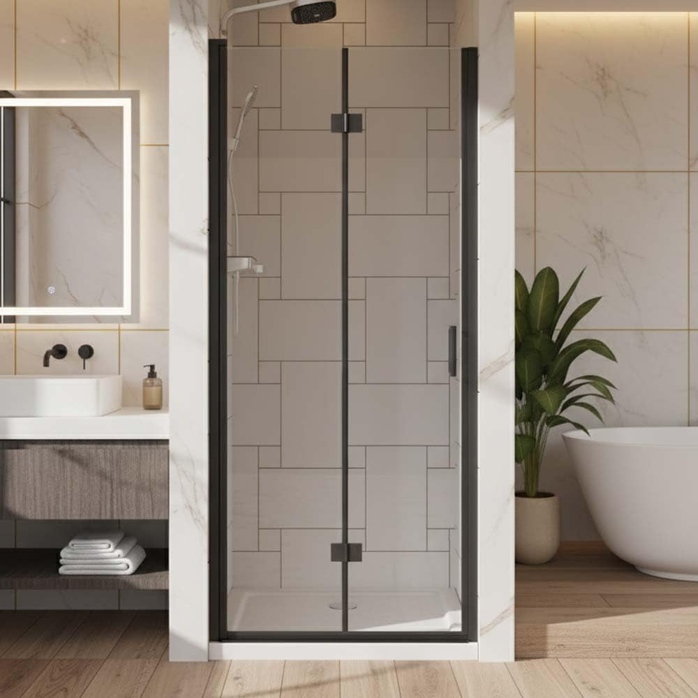 32" Semi-Frameless Bi-Folding Shower Door,Swing & Hinged Tempered Glass ...