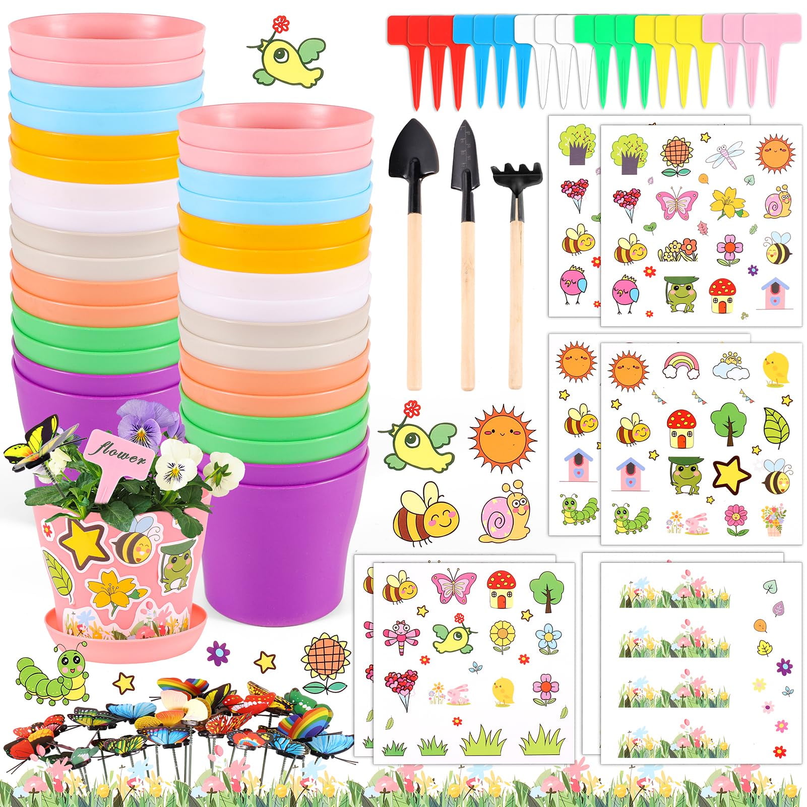 32 Set Garden Plastic Pot Craft Kit DIY Plant Crafts Nursery Pots with ...
