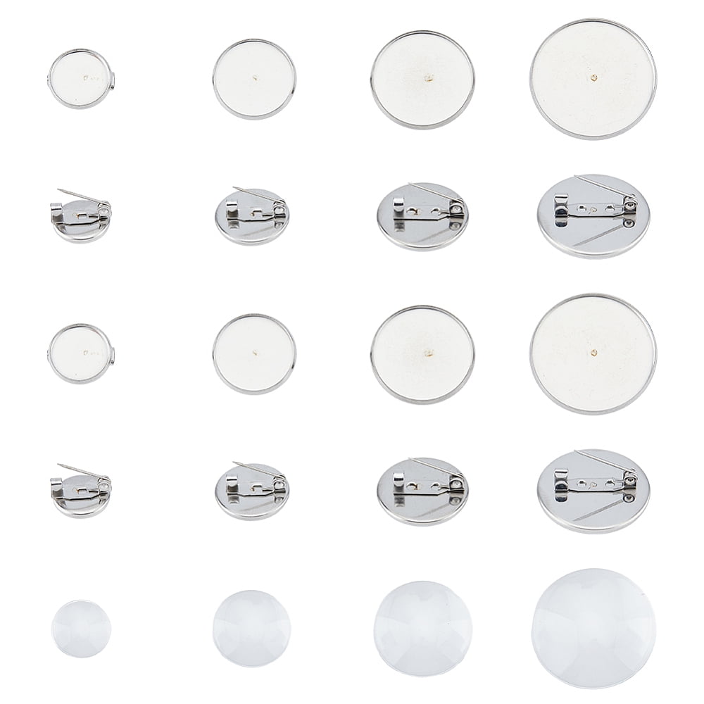 32 Sets Brooch Clasps Pin Disk Base 12/16/20/25mm Stainless Steel Flat ...