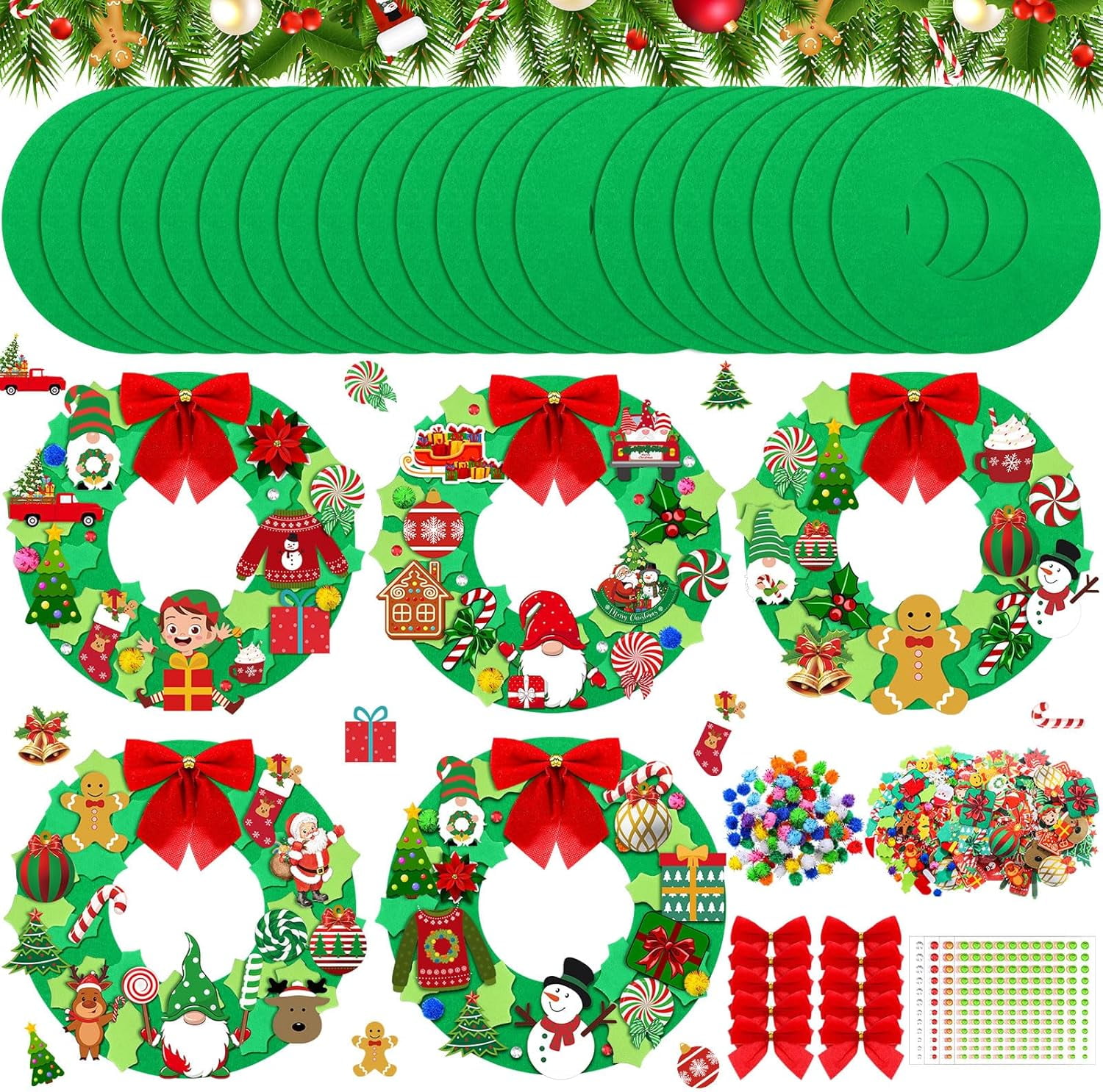 32 Sets DIY Christmas Crafts Kits Christmas Foam Wreath Craft Kits ...