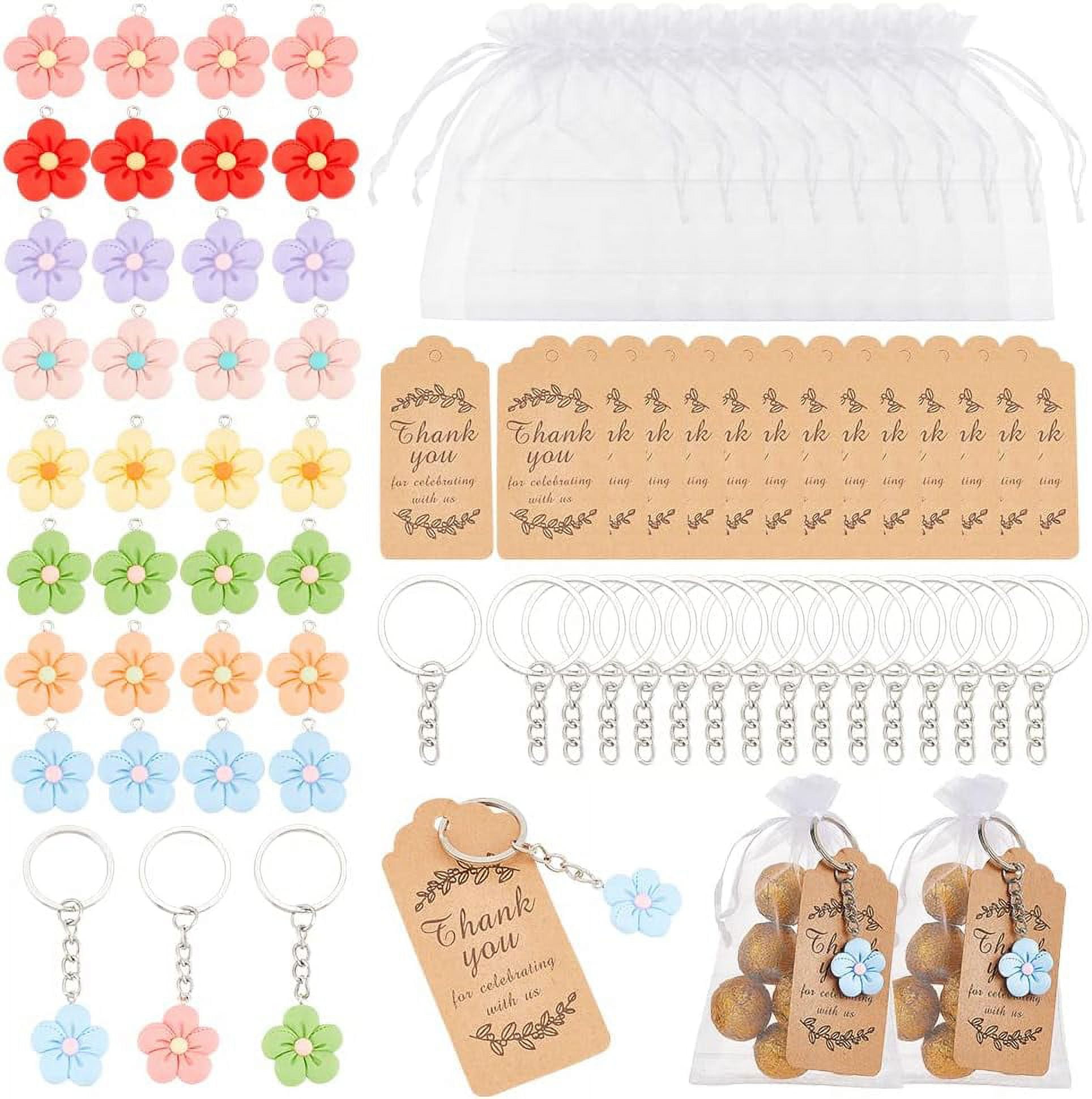 32 Sets Flower Party Favors Flower Keychains Organza Bags and Thank You ...