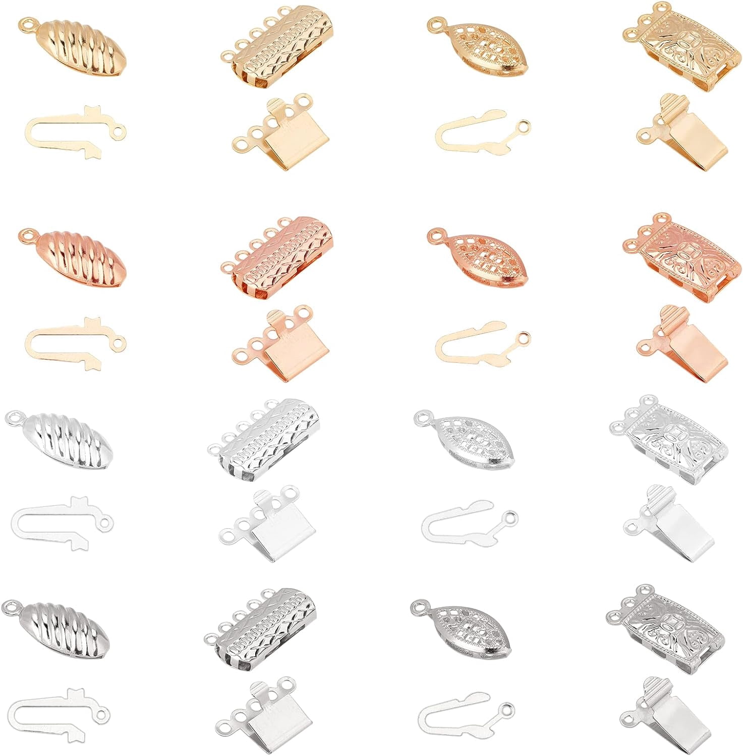 32 Sets Multi-Strand Clasps 4 Styles Box Clasps 4 Colors Layering Clasp ...