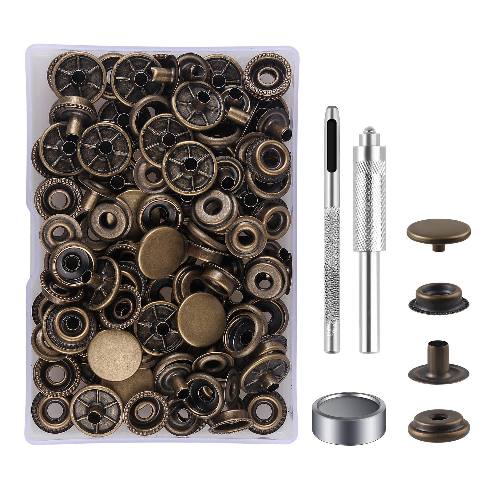 32 Sets Press Studs Cap Button, Stainless Steel Snap Fasteners Kit with ...