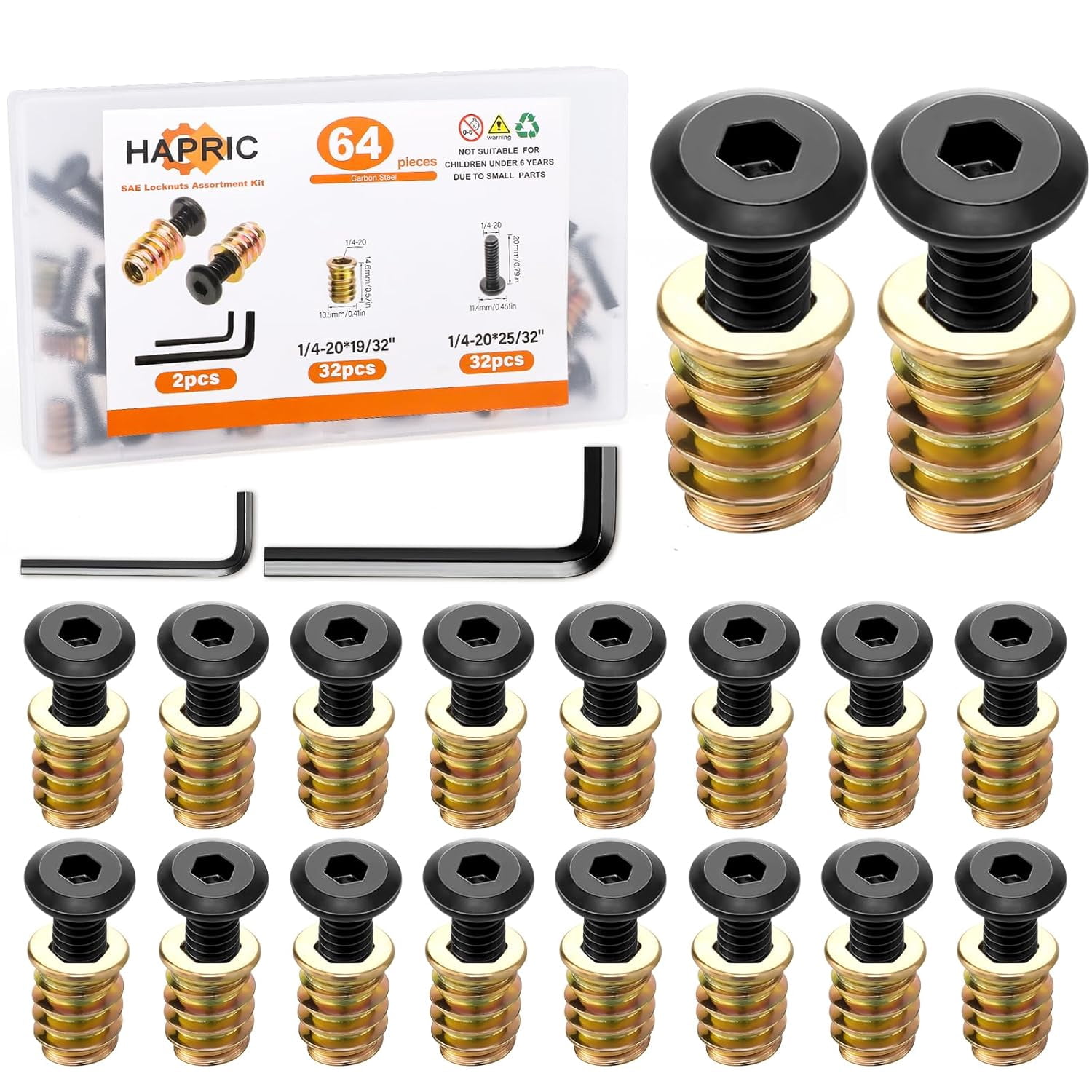 32 Sets Threaded Inserts for Wood Furniture Screws - 1/4-20 x 25/32 ...