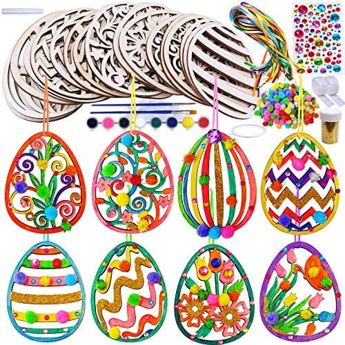 32 Sets Wooden Easter Decorations DIY Easter Craft Kits Assorted ...