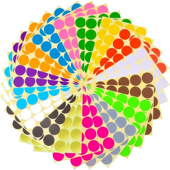 32 Sheets 32mm Round Dot Stickers Color Coding Labels, 16 Different ...