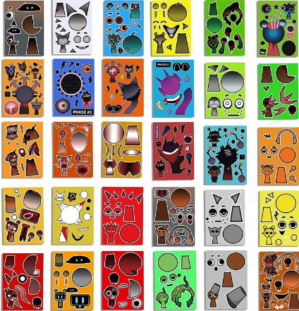 32 Sheets Sprunki Stickers, Make-a-face Stickers for Kids, Make Your ...