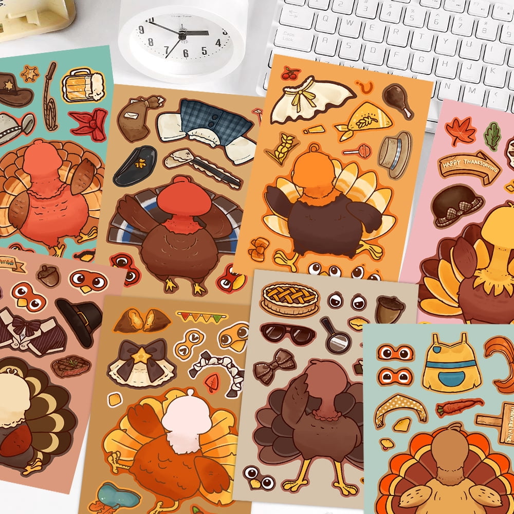 32 Sheets Thanksgiving Stickers Thanksgiving Crafts for Kids DIY Turkey ...
