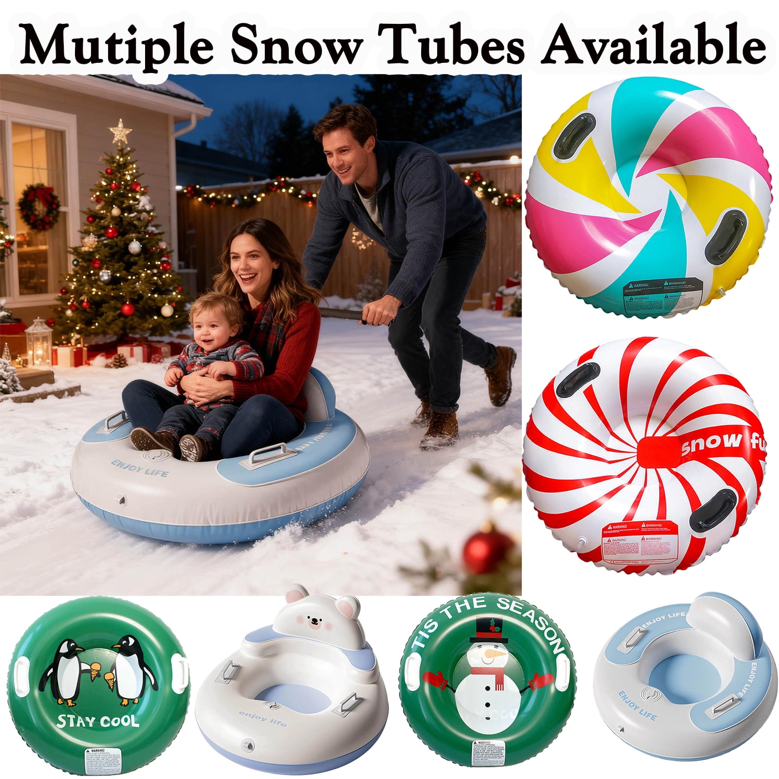 32 in Snow Tube for Winter, Inflatable 32-Inch Heavy-Duty Snow Sled ...