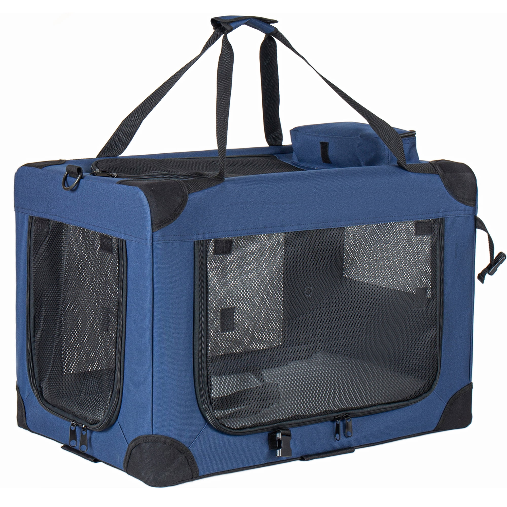 32" Soft Dog Crates Kennel, 3-Door Portable Folding Pet Carrier with ...