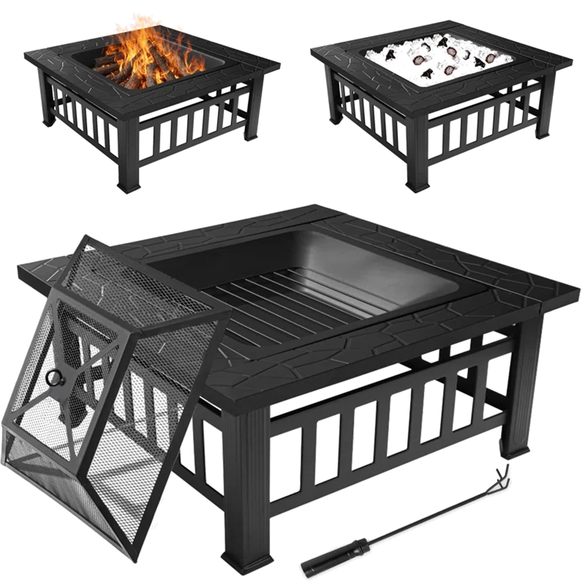 32" Square Fire Pit & Outdoor Fireplaces, Burning Wood Fire Pits Table ...
