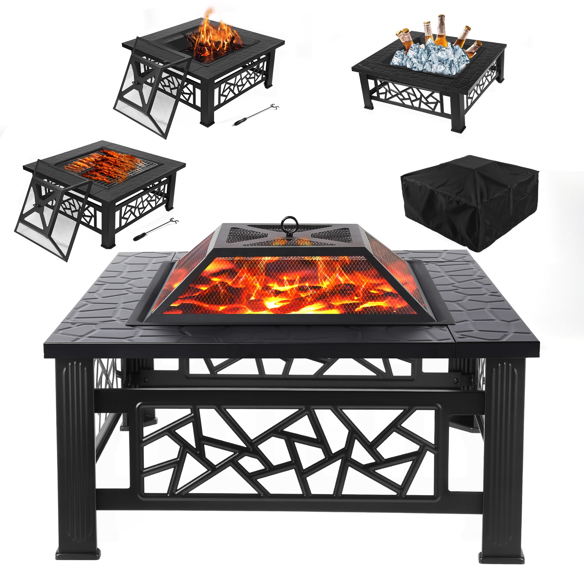 Axxonn 32", 2-in-1 Malaga Convertible Square Tile Top Fire Pit, Coffee ...