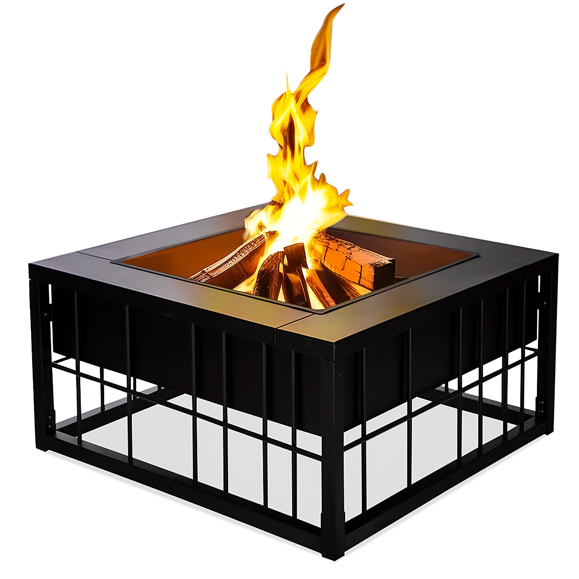 Free Shipping! 32" Square Fire Pit for Outside, Retro Fence Style Patio ...