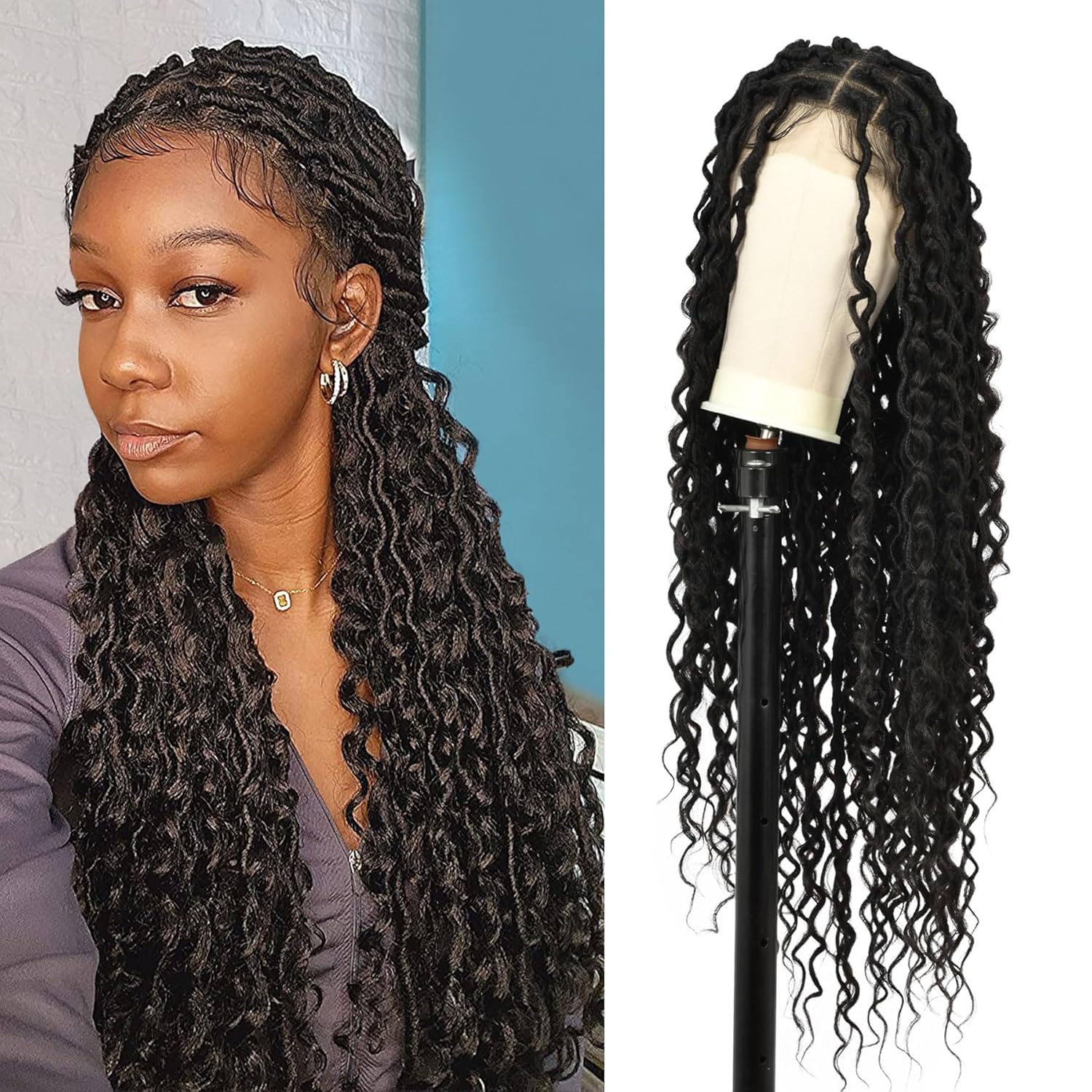 32" Square Knotless Locs Braided Wigs for Women Embroidery Full Double ...