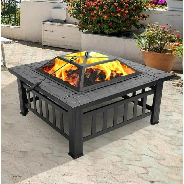 32" Square Metal Fire Pit Outdoor Patio Garden Backyard Stove Firepit ...