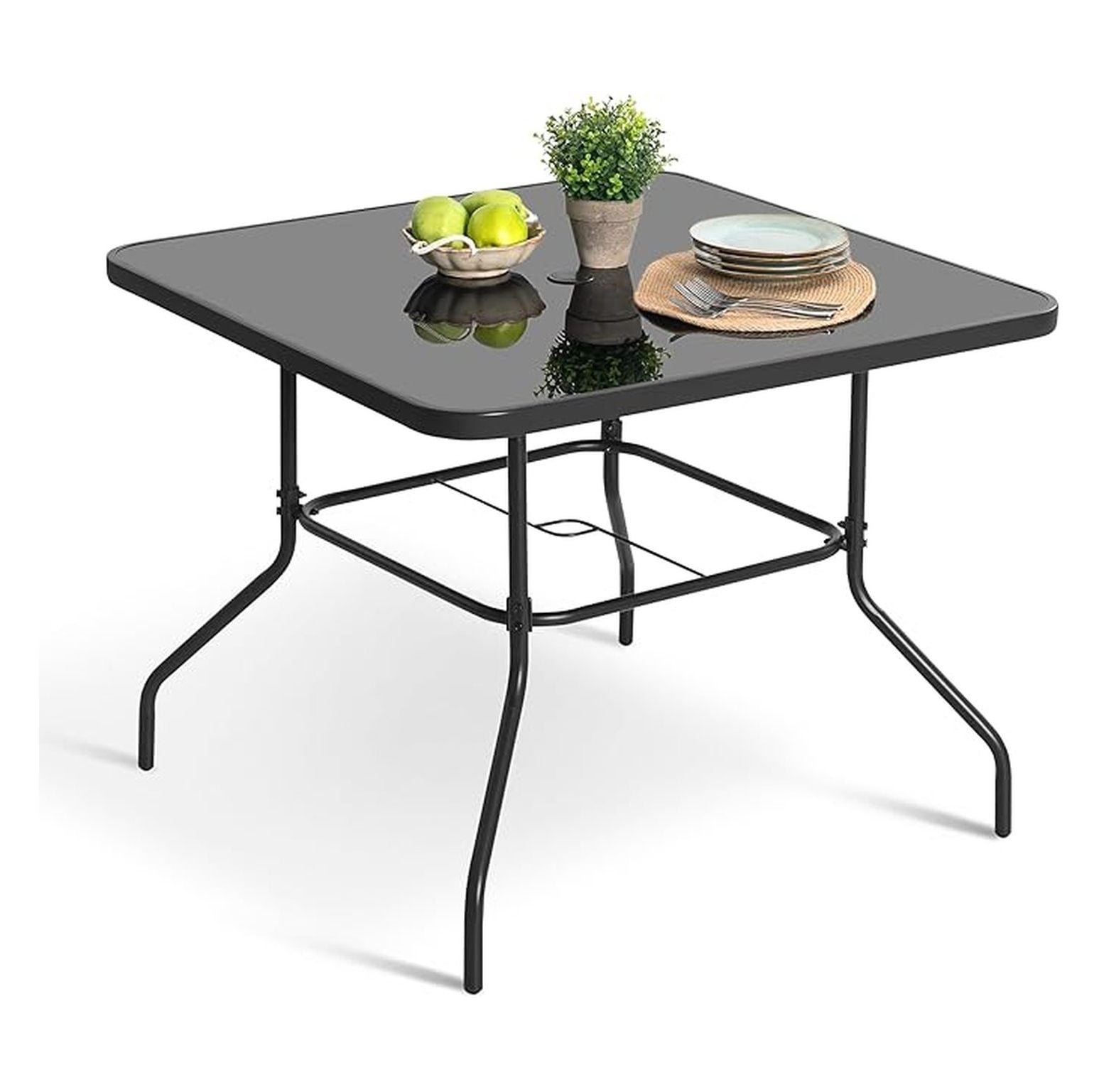 32" Square Patio Table with Umbrella Hole - Outdoor Dining Table ...