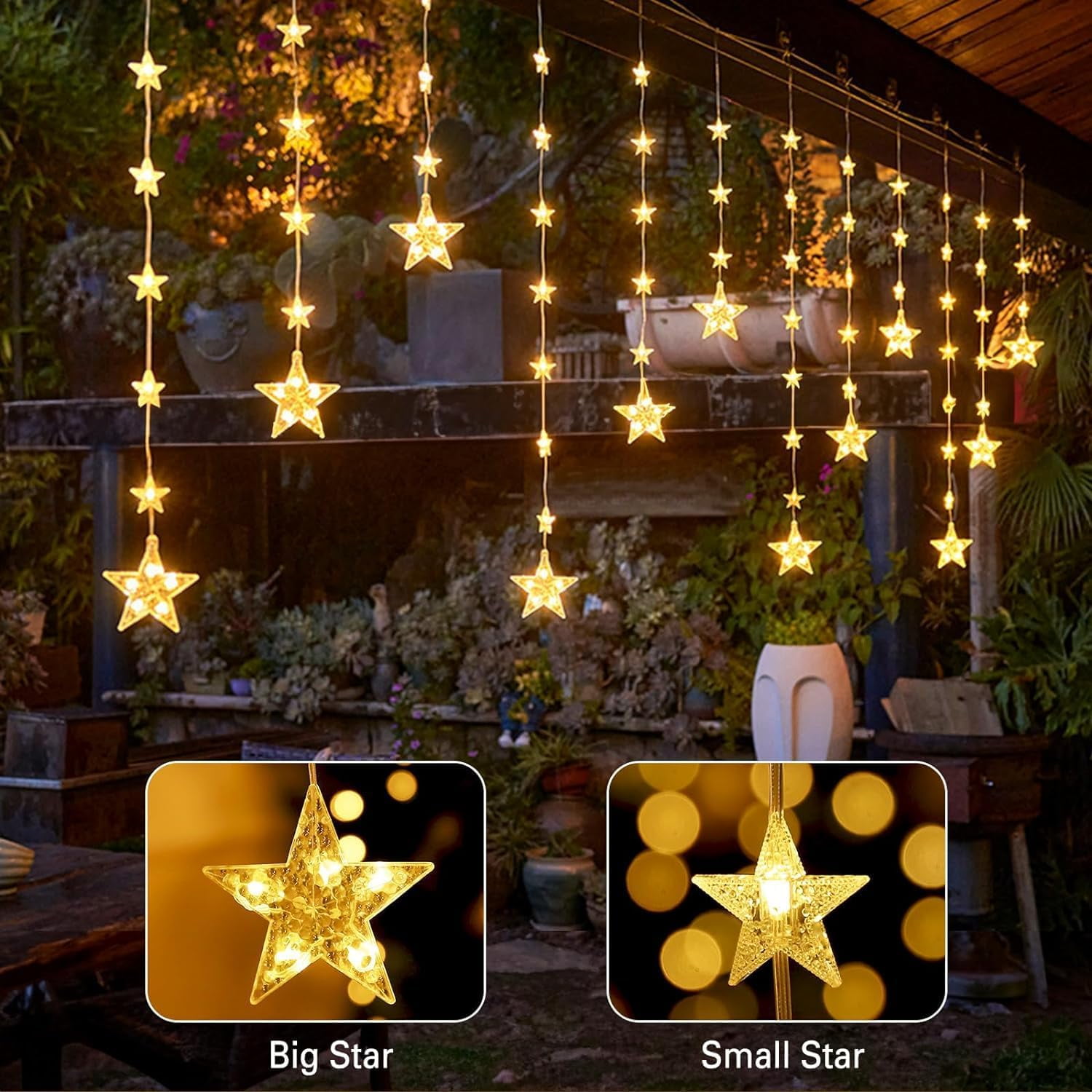 32 Stars Curtain Lights Battery Operated, Warm White Multicolor ...