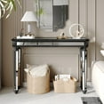 32" Tall Mirrored Console Table with 4 Solid Legs, Rectangle Glass ...