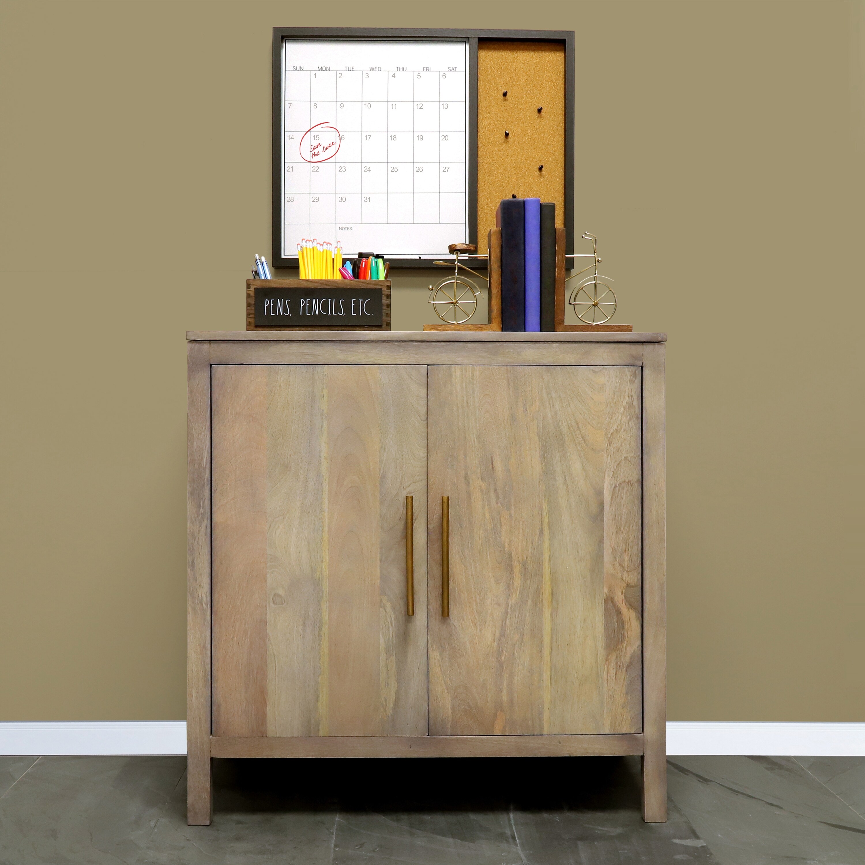 32"W 2-door Ash Grey Mango Wood Accent Cabinet - Walmart.com