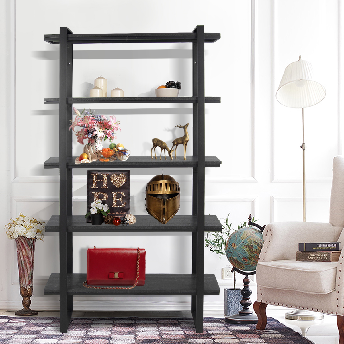 32"W X 11"D X 70.9"H 5-layer Metal Shelf-Bookshelf- 5-tire storage ...