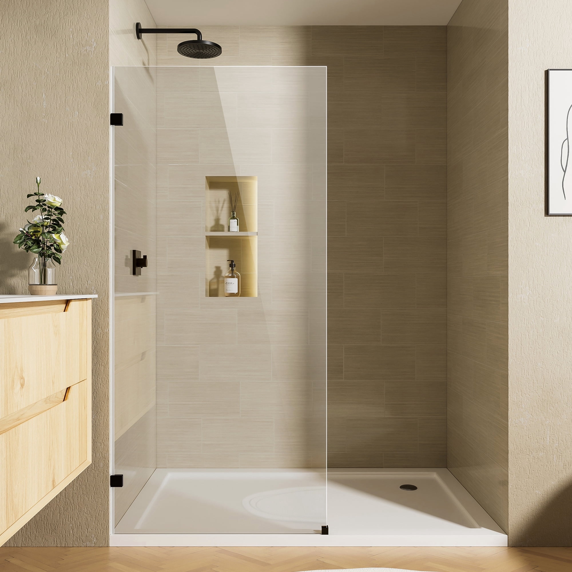 32" W x 68" H Frameless Bathroom Shower Door, 3/8" (10mm) Thick Clear ...