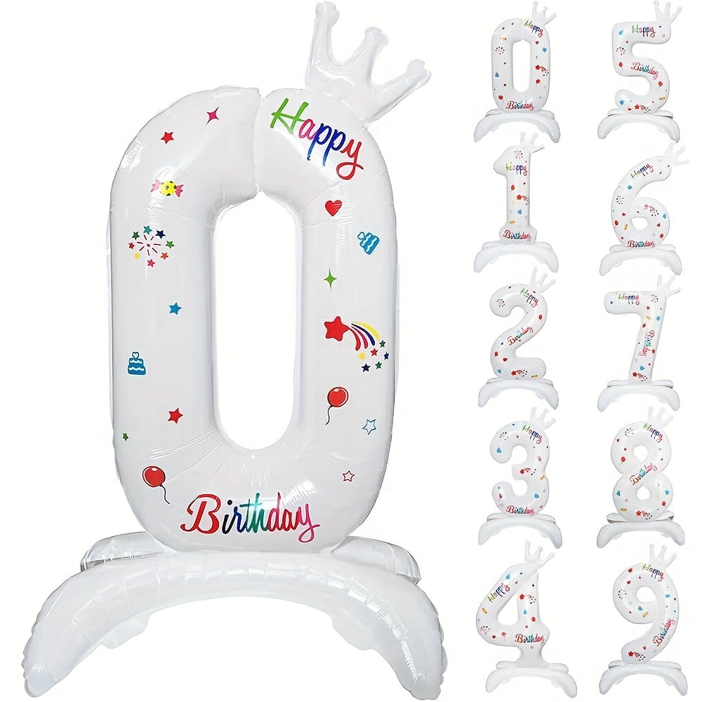 "32"" White Crown Number Balloon Set - Perfect for Birthdays ...