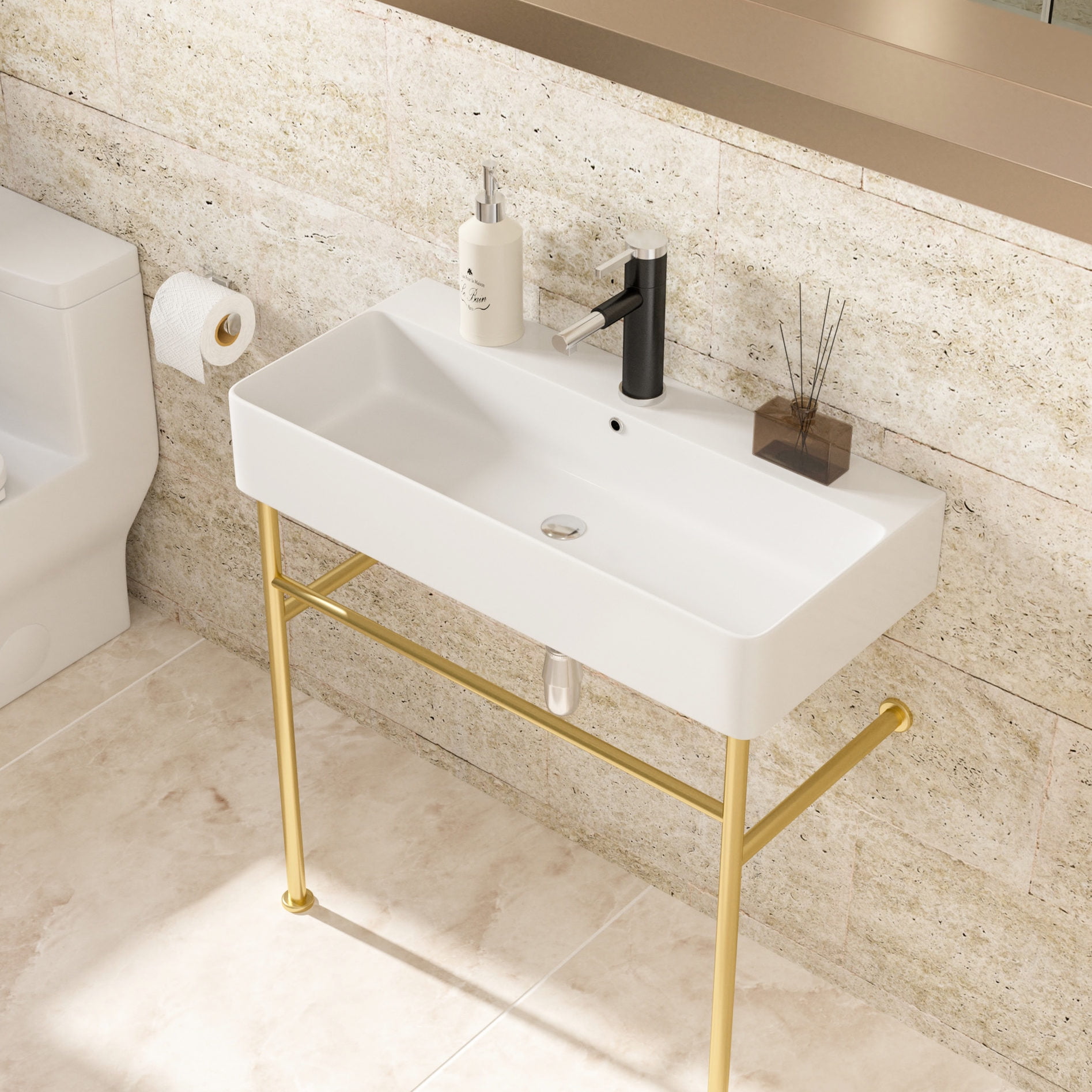 32" White Porcelain Console Sink for Bathroom | Fits Normal and Small ...