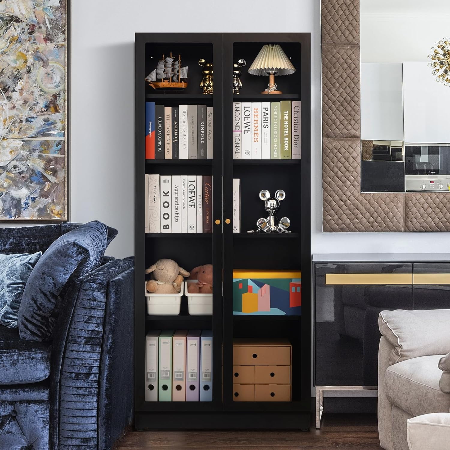 32" Wide Metal Storage Cabinet with Acrylic Doors and 4 Adjustable Shelves, 71" Tall Bookshelf ...