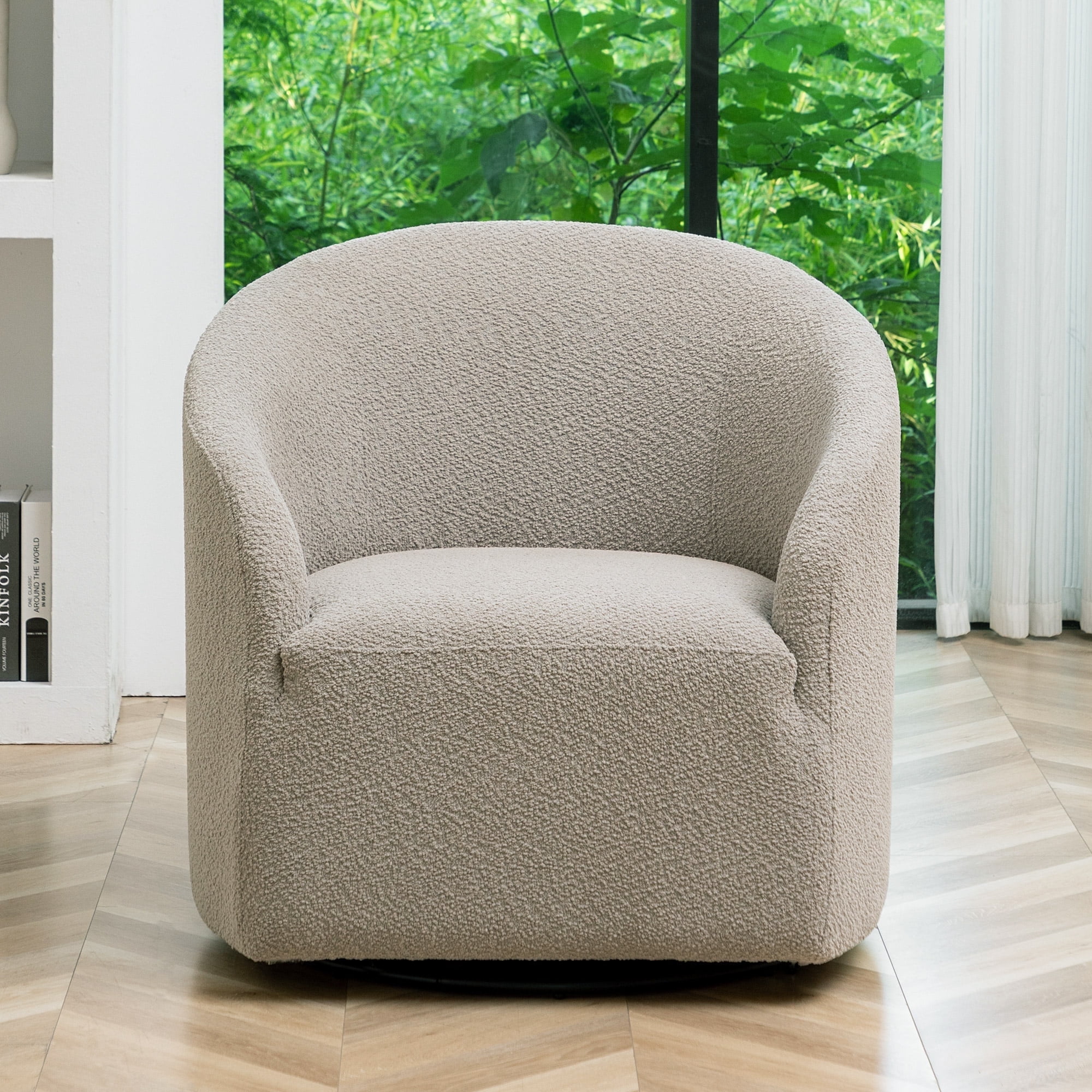 32" Wide Modern Boucle Swivel Barrel Chair, No Assembly Round ...