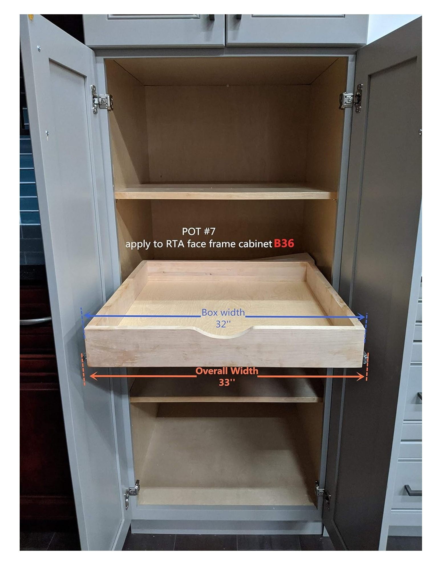 32” Wide Pull-Out Wood Drawer – Fits 36” Base or Pantry Cabinet, Slide ...
