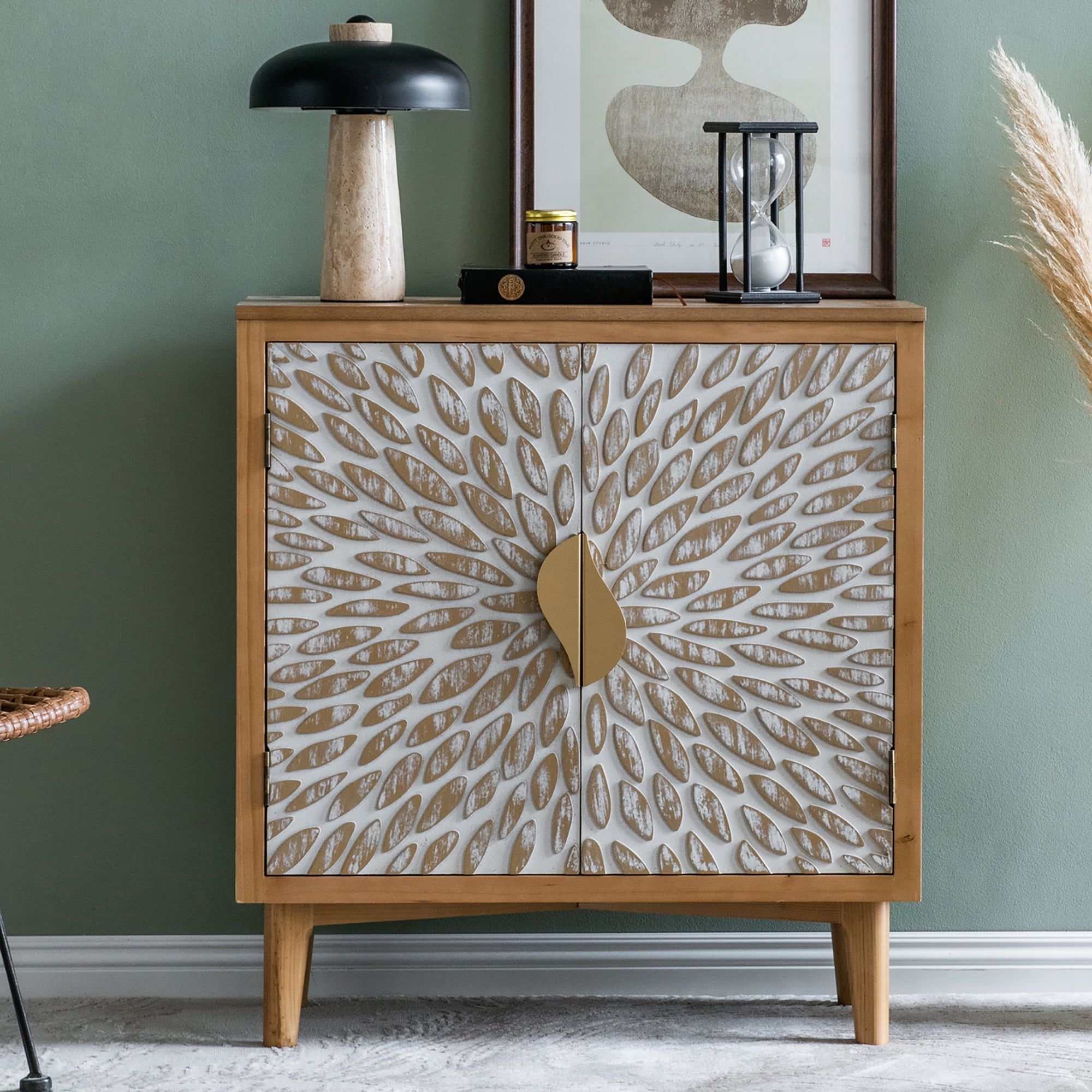 32" Wide White Self-Service Cabinet with Floral Design, 2-Door ...