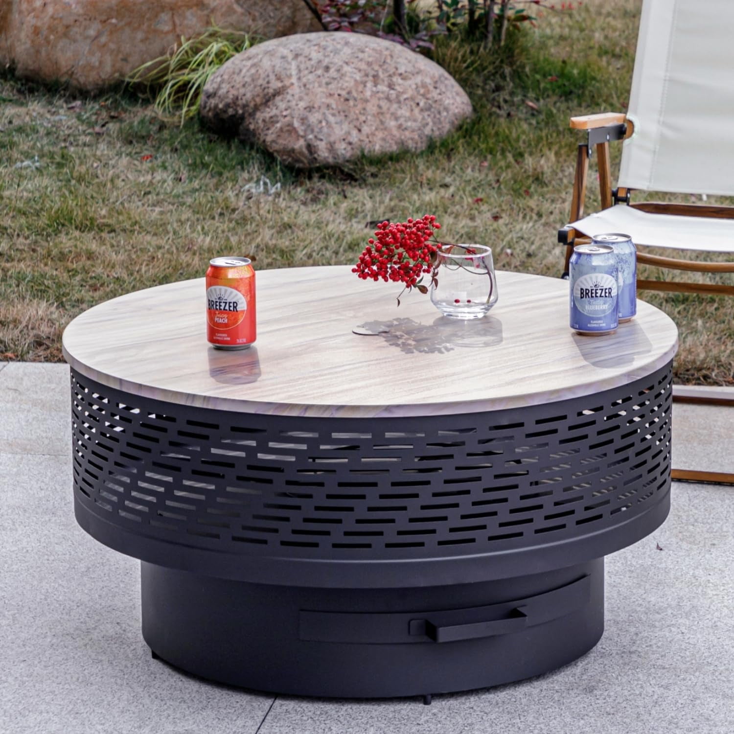 32" Wood Burning Fire Pits with Grill & Lid, Fire Pit Table for Outside ...