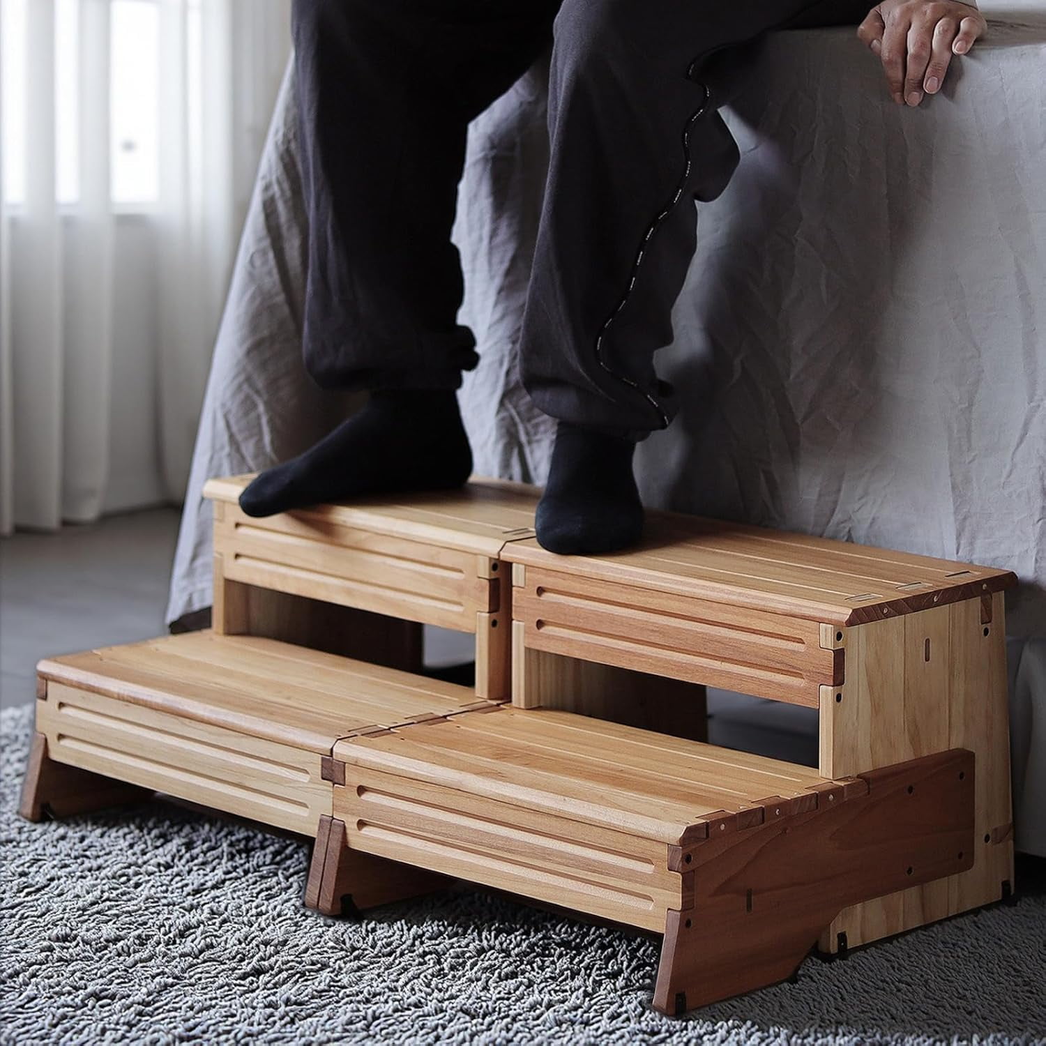 32" Wooden Two Step Stool for Adult & Kid, Wider, Deeper & Safer ...