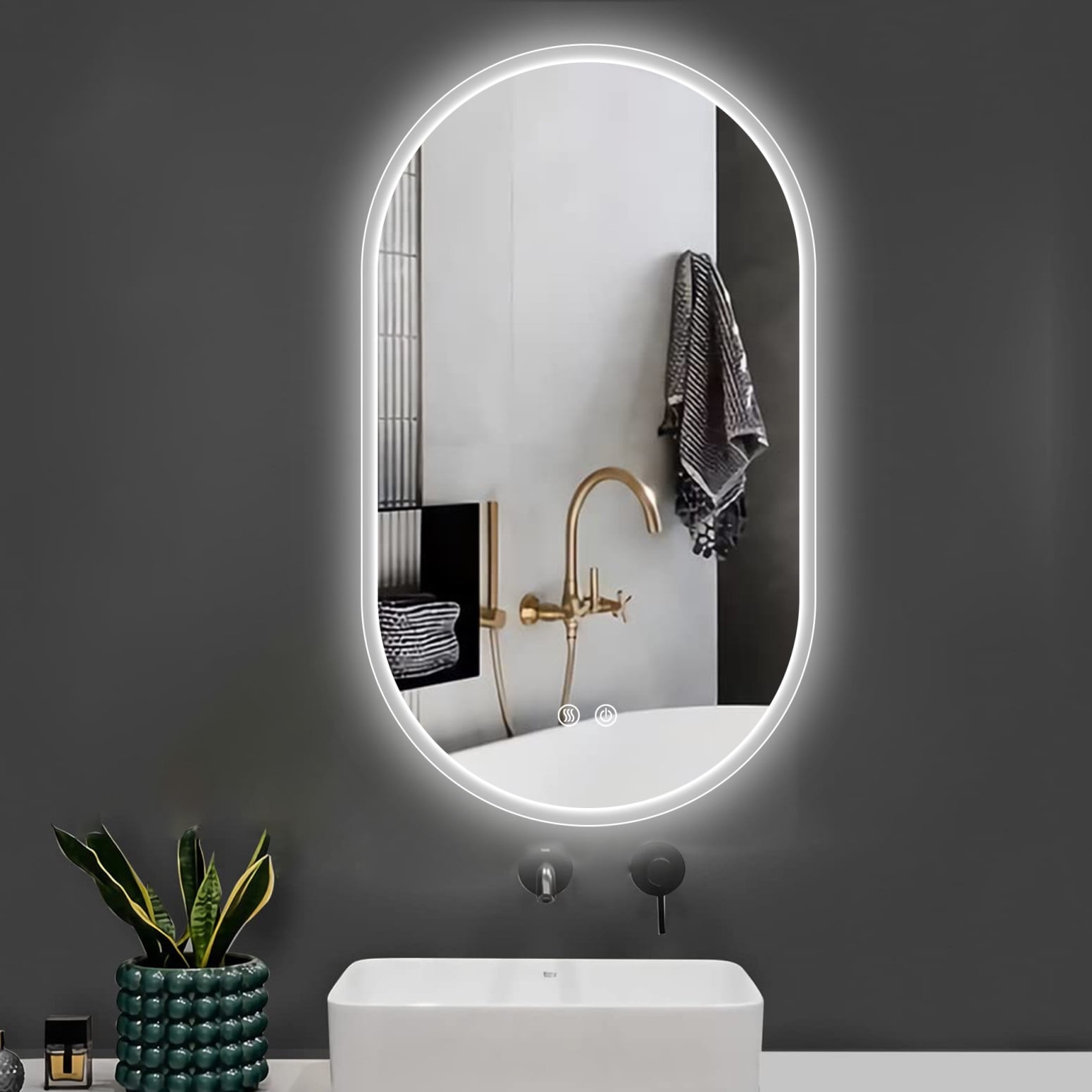 32"X 20" Inch Bathroom Mirror with Lights, Wall Mounted Vanity Mirror ...